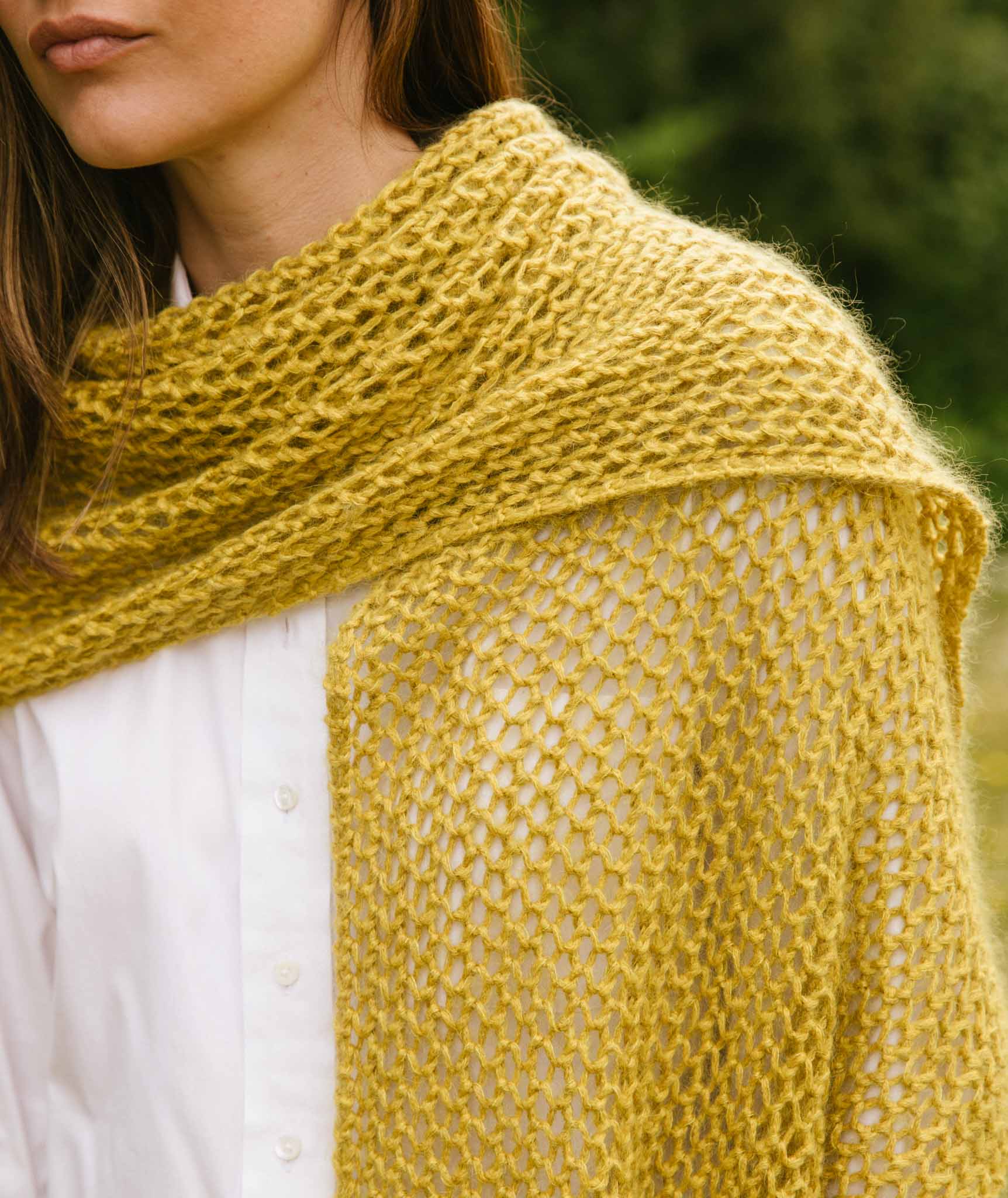 Easy Eyelet Wrap Using Rowan Kidsilk Haze and Softyak DK – Churchmouse ...